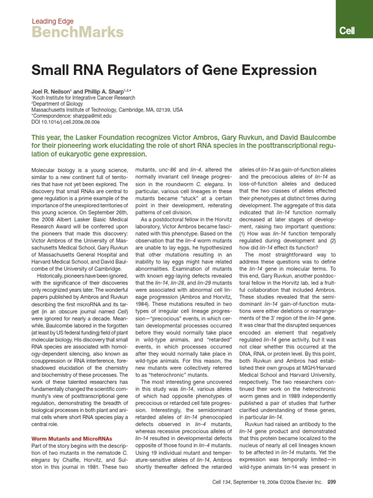 Small RNA Regulators of Gene Expression - Cell | PDF | Gene | Micro Rna