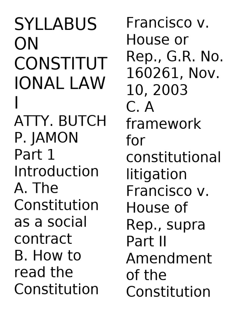 Syllabus On Constitutional Law I | PDF | Commission On Elections ...