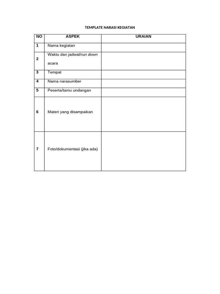 Template Narasi Kegiatan | PDF
