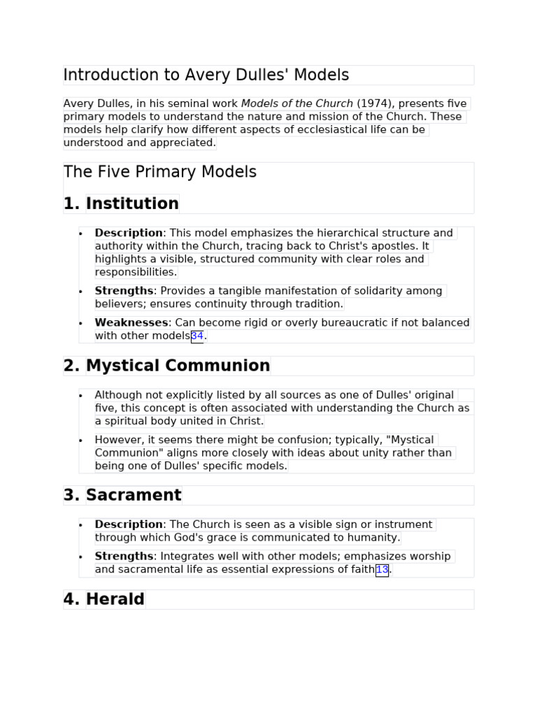 Avery Dulles' Church Models Explained | PDF | Catholic Social Teaching ...