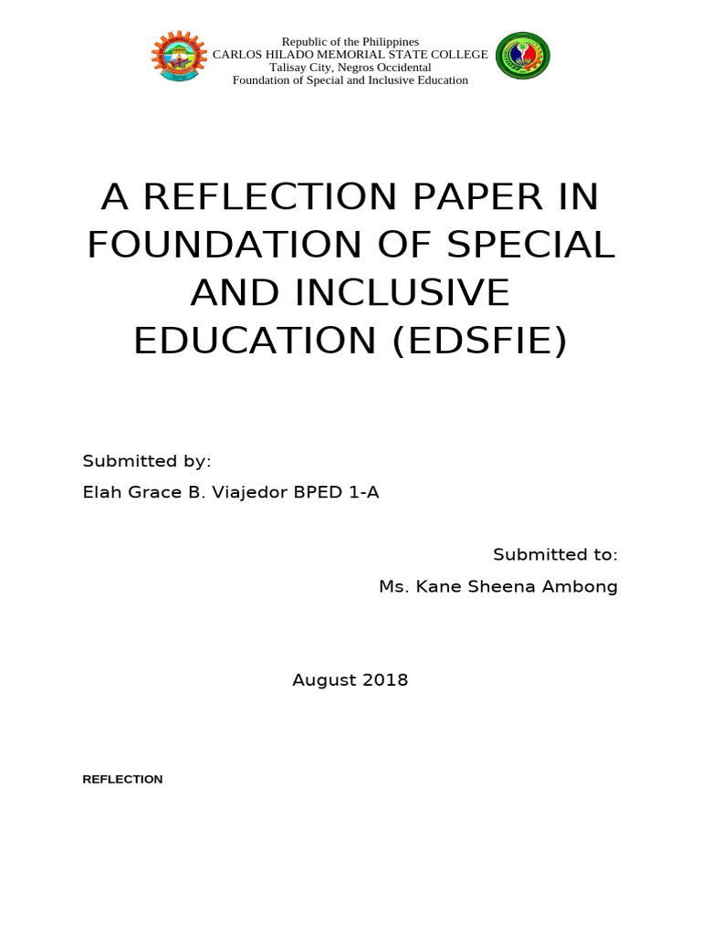 A REFLECTION PAPER IN FOUNDATION OF SPECIAL AND INCLUSIVE EDUCATION ...