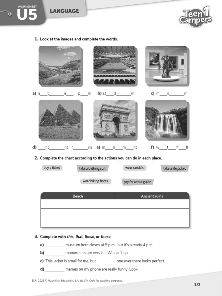 TC1E Level 1 Worksheet Language U5 | PDF