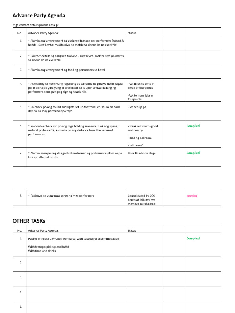 TASK of ADVANCE PARTY | PDF
