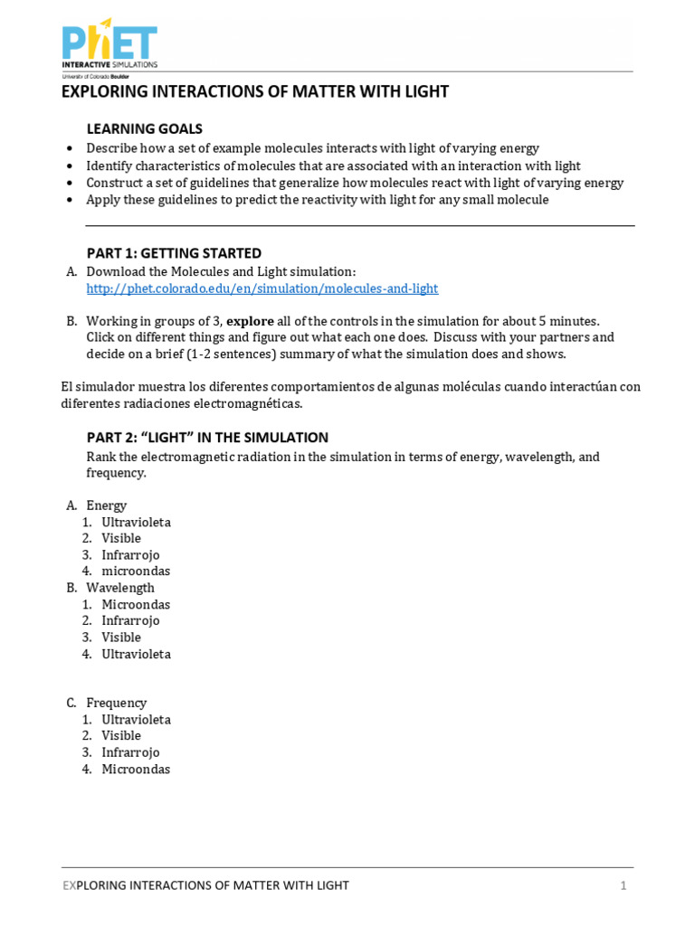 Molecules and Light Guided Inquiry StudentHandout | PDF | Fenómenos ...