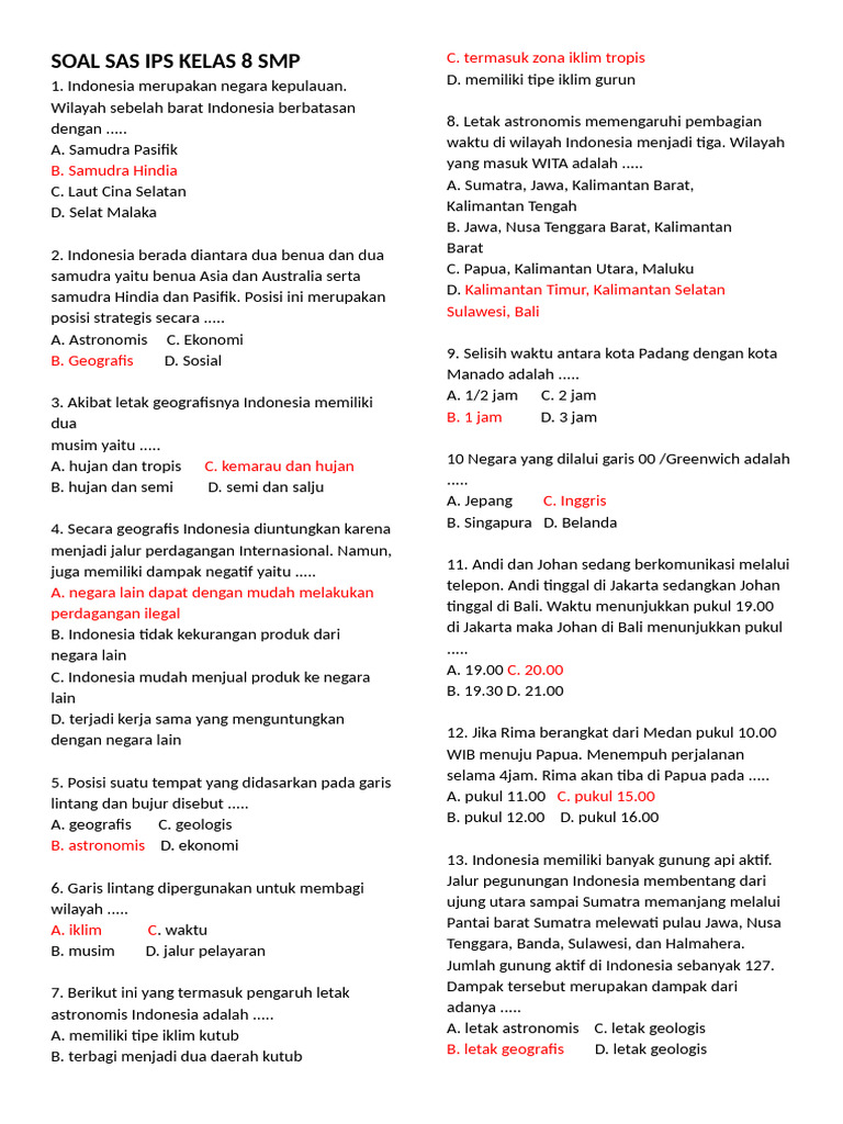 Soal To Sas Ips Kelas 8 SMP | PDF