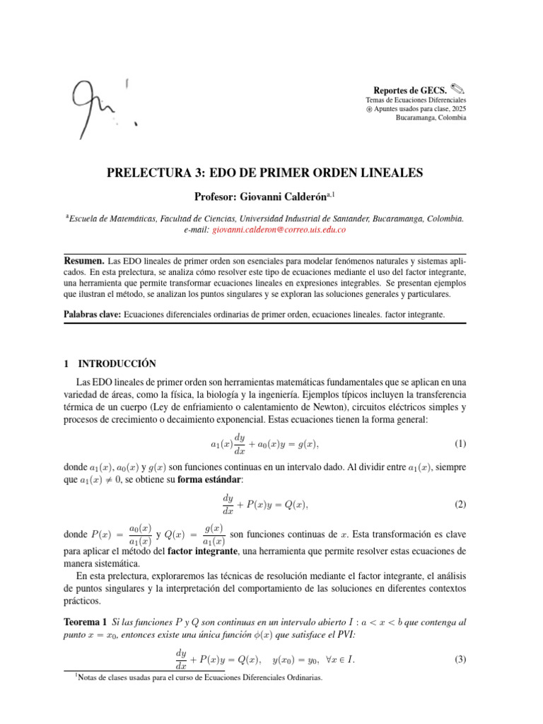 3 Prelectura EDO EcuacionesLineales | PDF | Ecuaciones | Linealidad