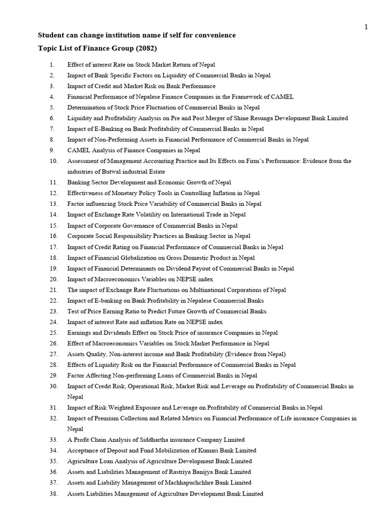 BBS 4th Year Finance Project Topics | PDF | Banks | Interest