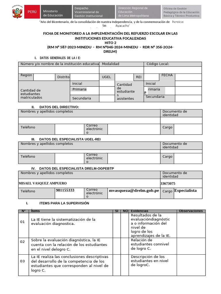 Ficha de Monitoreo Al Refuerzo Escolar | PDF | Aprendizaje