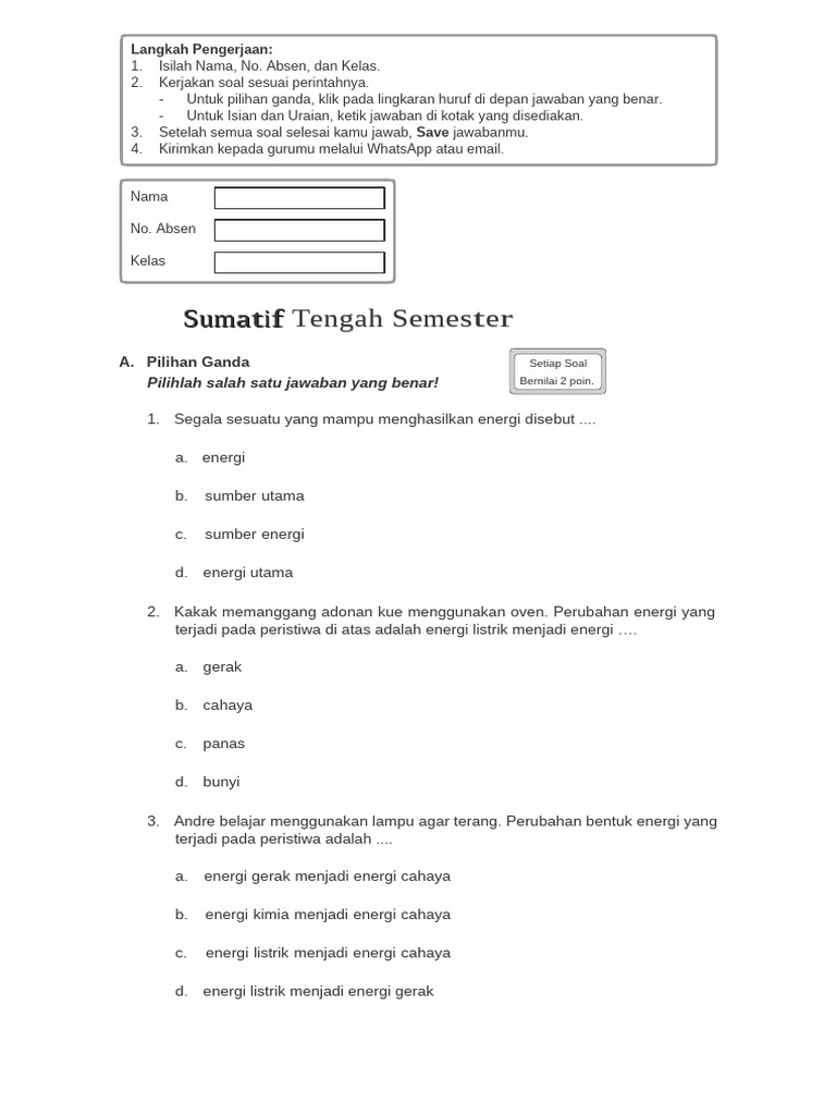 SD IPAS Kelas 6 Sumatif Tengah Semester | PDF