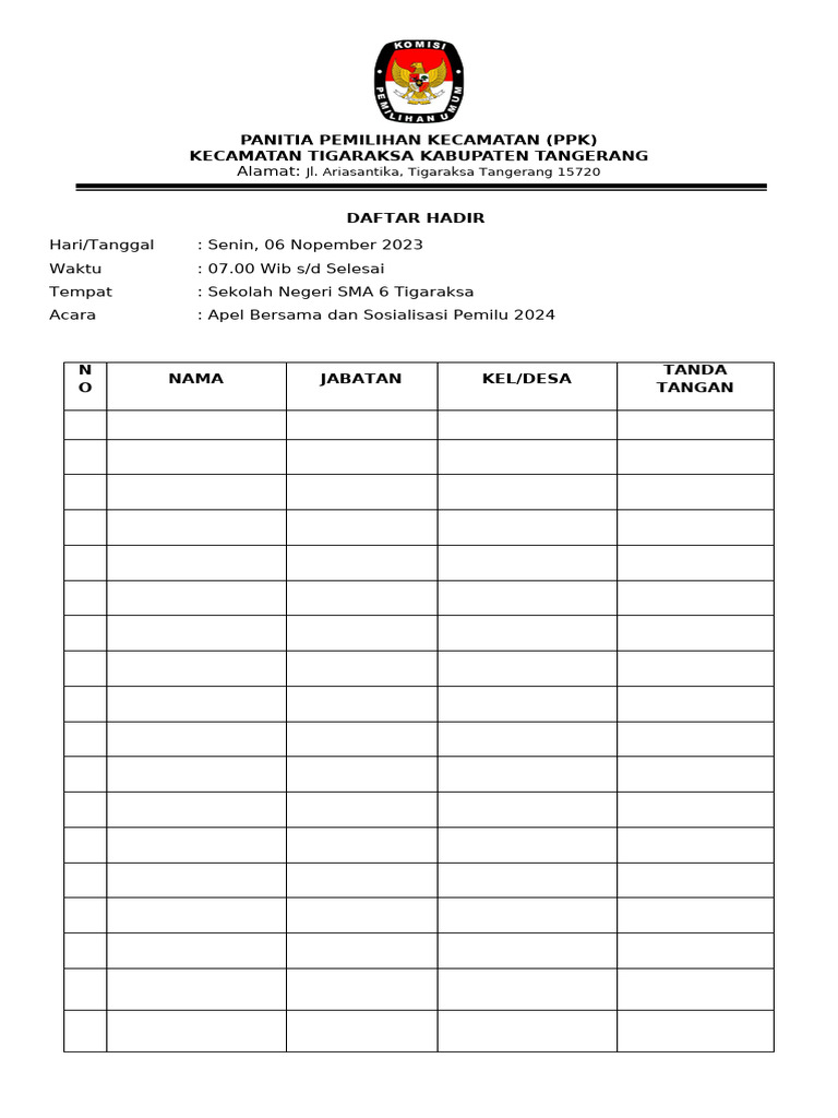 Daftar Hadir PPK A | PDF