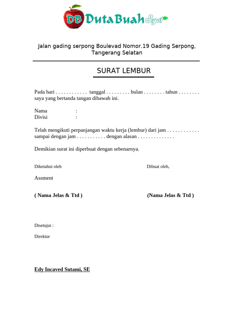 Surat Lembur | PDF