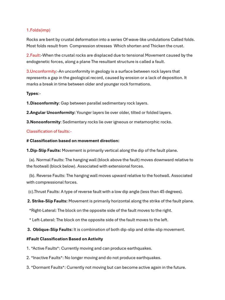 Faults, Folds, Unconformity | PDF | Fault (Geology) | Earth Sciences