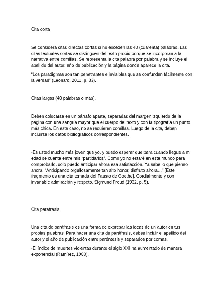 Citas cortas y su formato APA | PDF