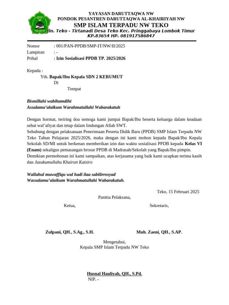 PPDB - Surat Sosialisasi SMP | PDF