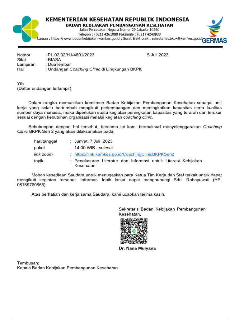 Undangan Peserta CLBK 7 Juli 2023 REVISI | PDF
