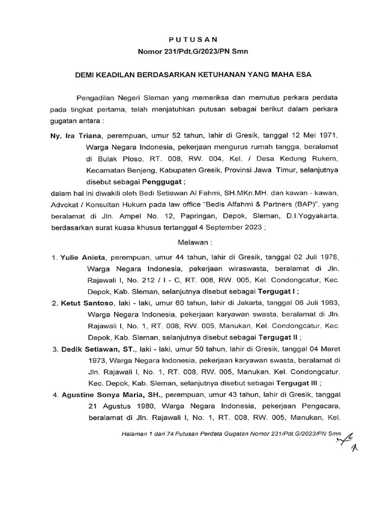 Salinan Putusan 231 PDT G 2023 PN SMN | PDF