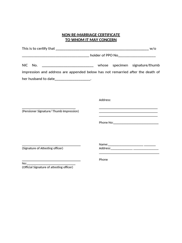 Non Marriage Certificate | PDF