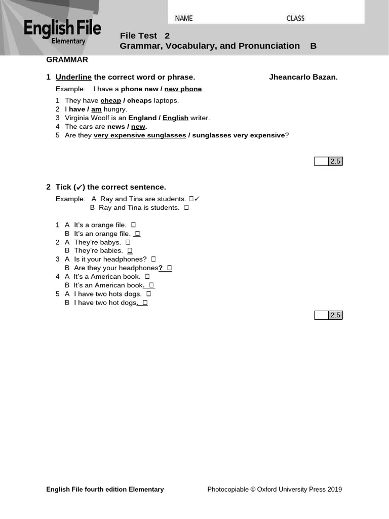 Elementary Final Test: Volume 2 | PDF | Desk | Linguistics