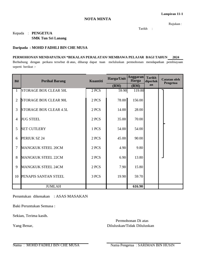 Nota Minta 1 | PDF