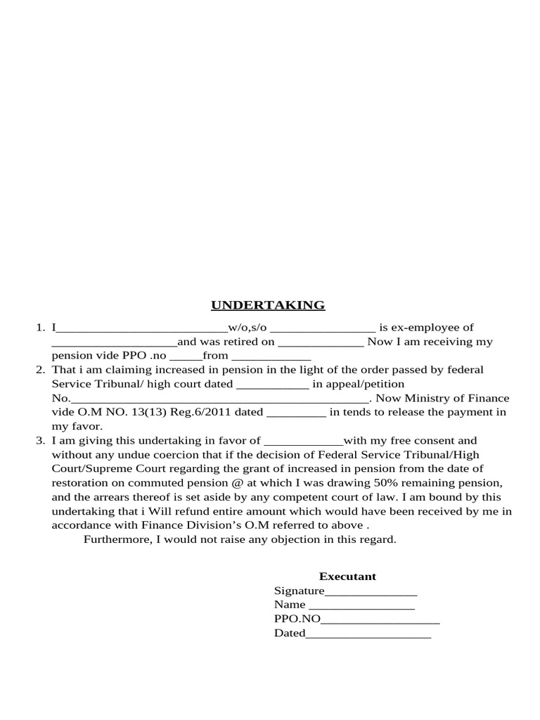 Pension Increase Undertaking Document | PDF