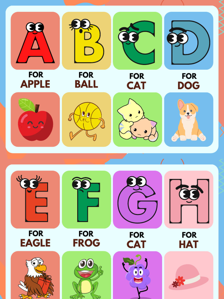 Pink & Blue Illustrated Alphabet Flashcard | PDF