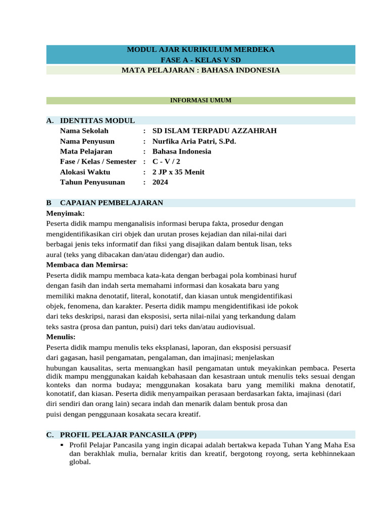 Print Modul BHS Indonesia KLS 2 Bab 6 | PDF