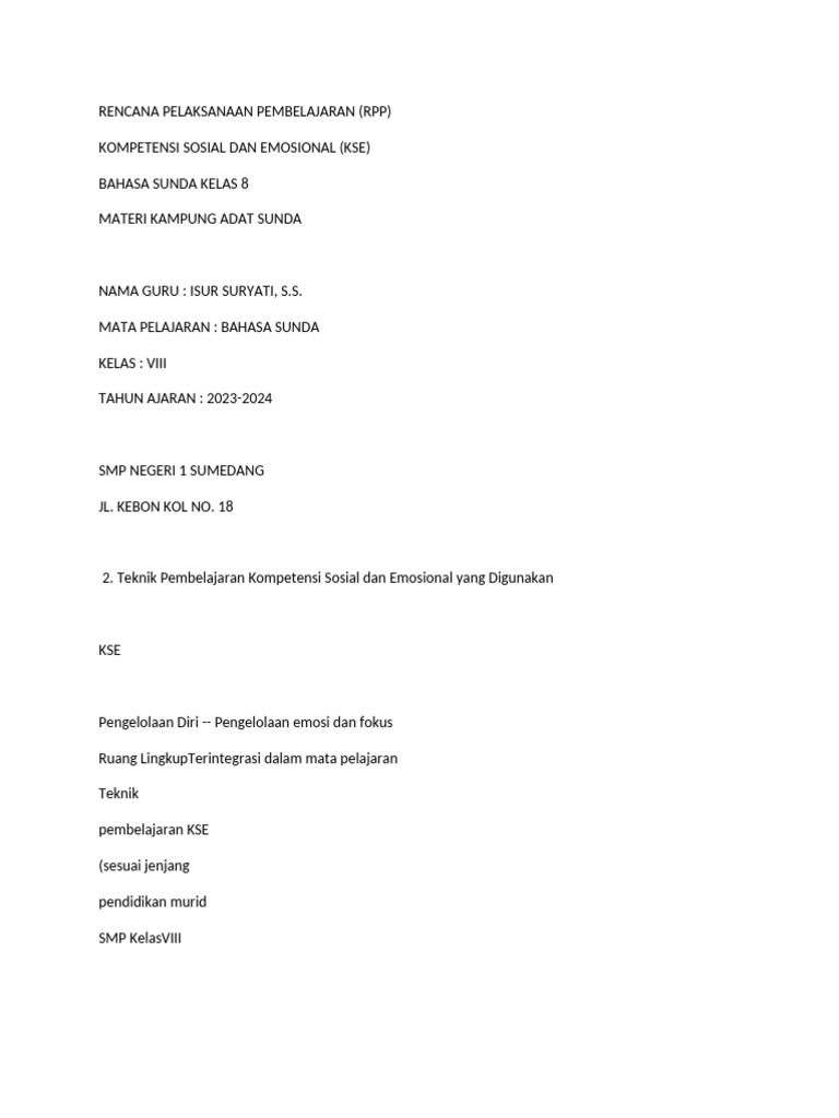 CONTOH RPP (KSE) | PDF