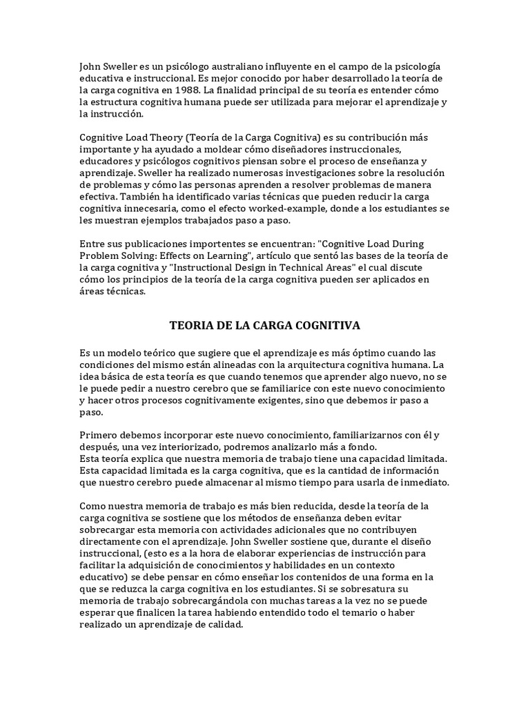 Teoría de La Carga Cognitiva | PDF | Memoria | Aprendizaje
