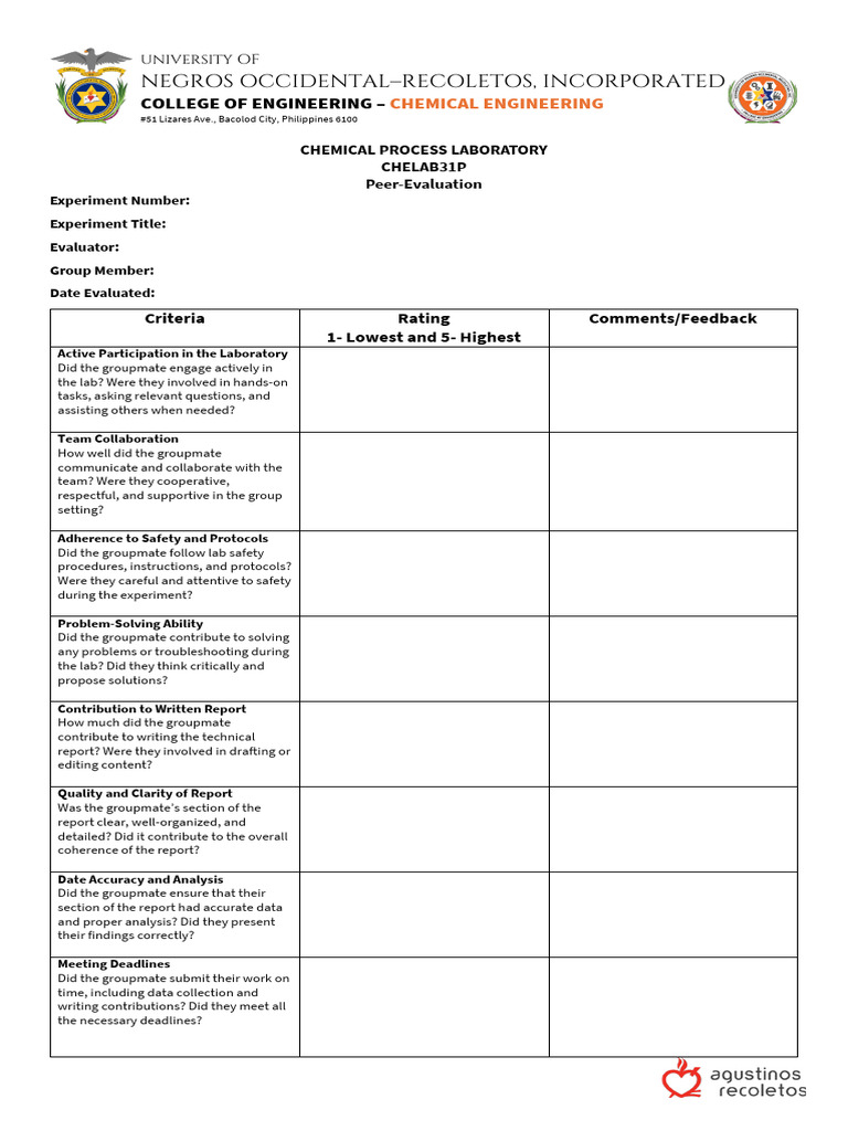 Laboratory Peer Evaluation | PDF | Laboratories | Critical Thinking