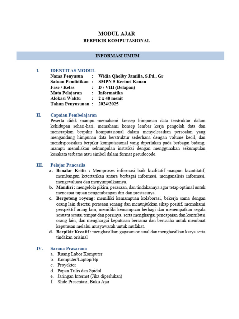 MODUL AJAR Fungsi Input Output | PDF