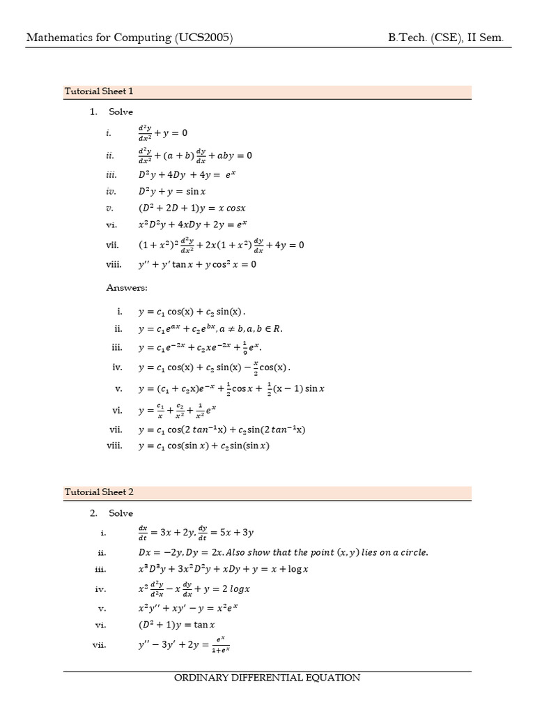 Tutorial Sheets 1&2 | PDF | Mathematical Relations | Applied Mathematics
