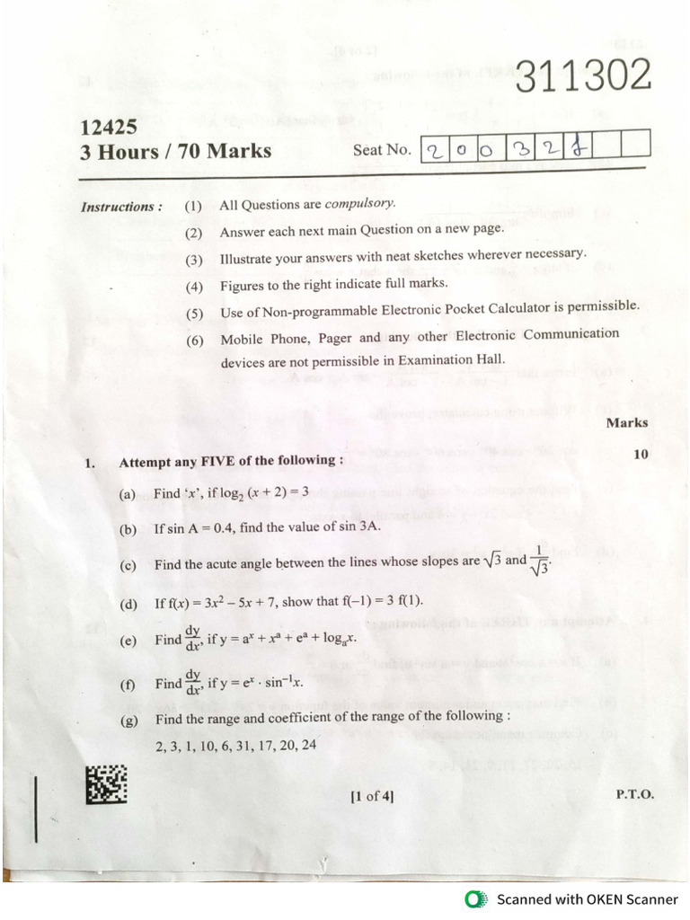 Applied Mathematics Paper 312301 | PDF