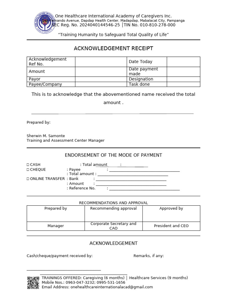 Acknowledgement Receipt - Form | PDF | Payments | Corporate Jargon