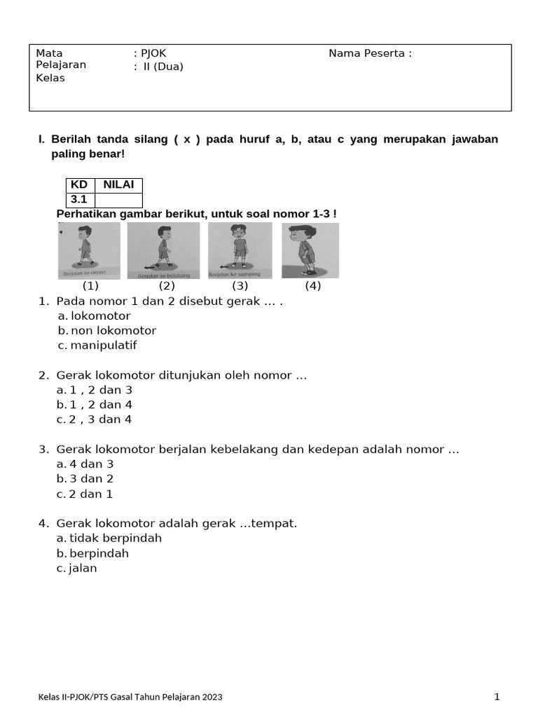 Latihan Soal PTS 1 Pjok Kelas Ii 2023 | PDF