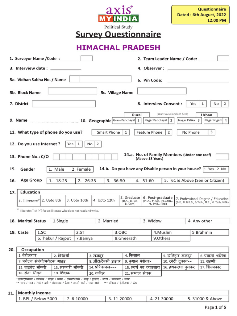 HP - Political Survey - 8 August 2022 - Pre Poll 2 - Internal | PDF