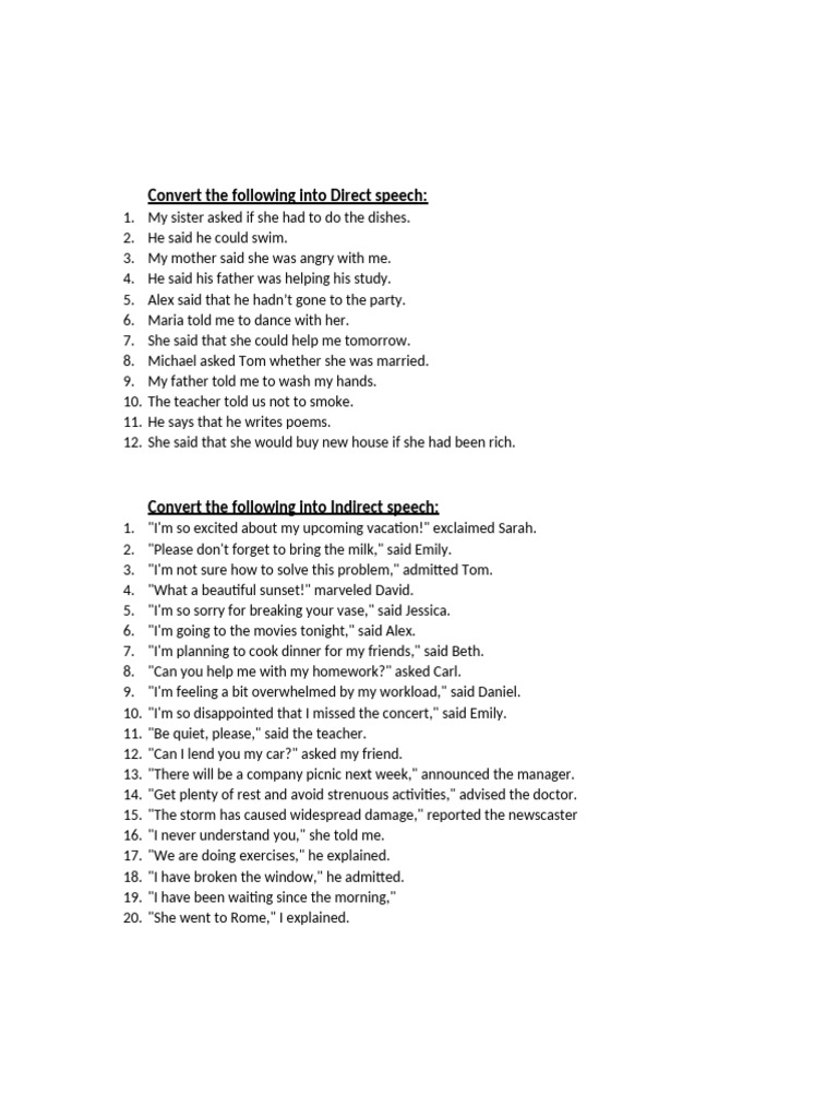 Reported DirectSpeech Conversation Practice | PDF