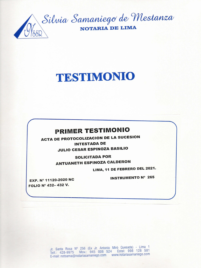 Sucesion Julio Cesar Espinoza Basilio | PDF | Herencia | Ley común