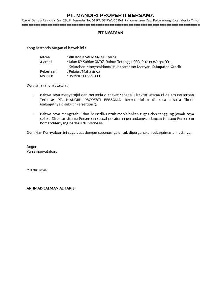 2025-03 Pernyataan Perubahan Akta PT. MPB | PDF