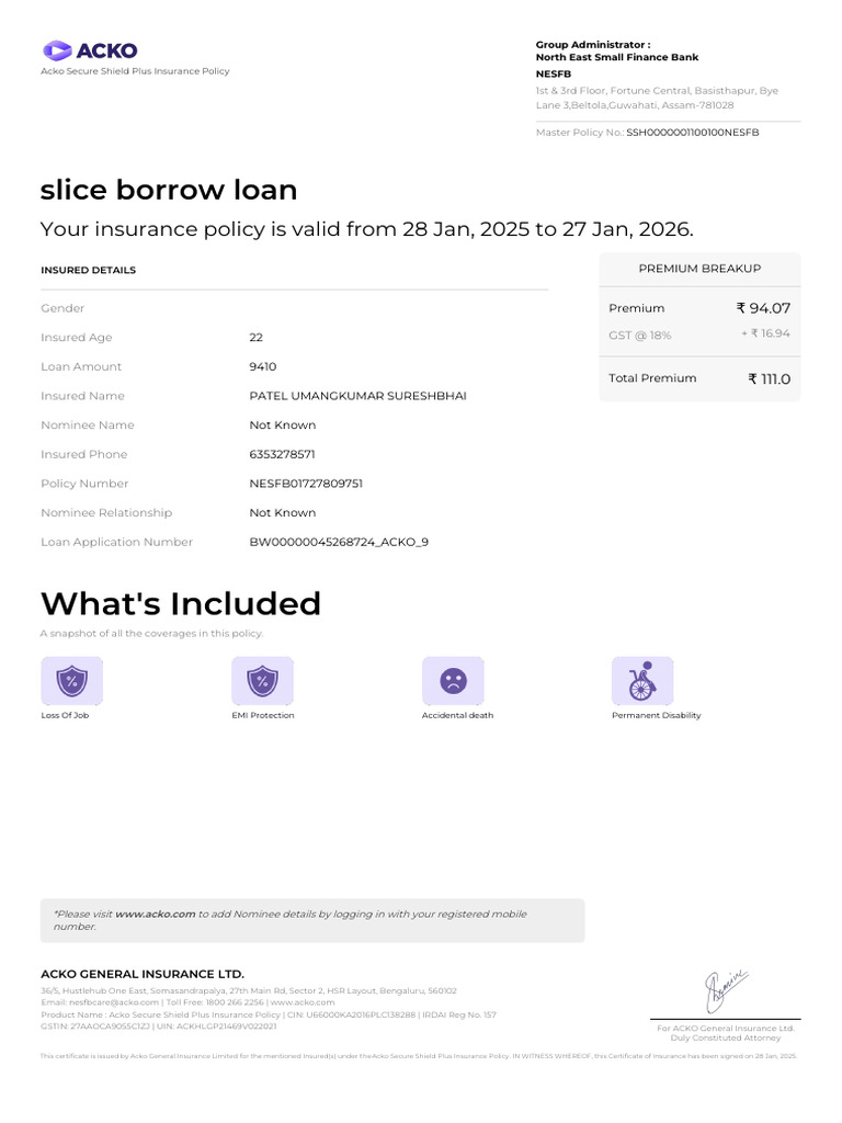 Acko Secure Shield Plus Insurance Policy | PDF | Insurance | Financial Risk
