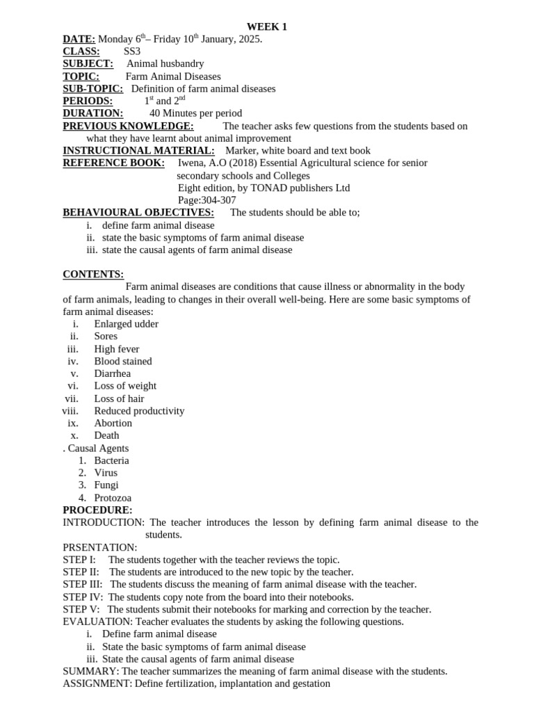 Week One Animal Husbandry SS3 2ND Term | PDF | Livestock | Health Sciences