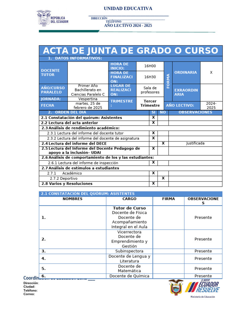 Acta de Junta de Curso Del Tercer Trimestre 2025 | PDF | Maestros | Enseñando