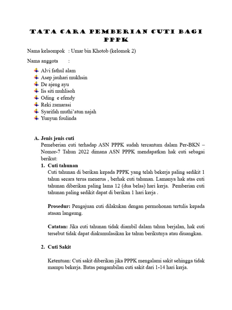 Tata Cara Pemberian CUTI BAGI PPPK | PDF