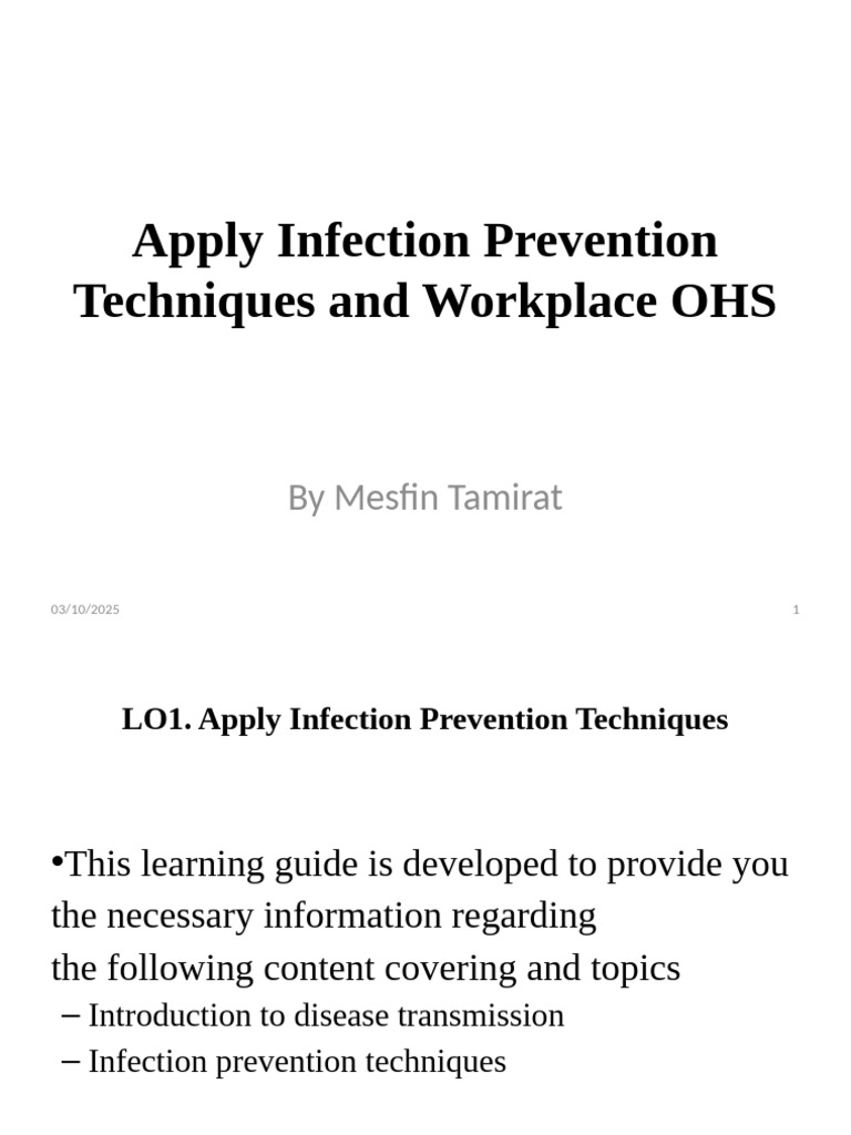 Apply Infection Prevention Techniques and Workplace OHS | PDF ...