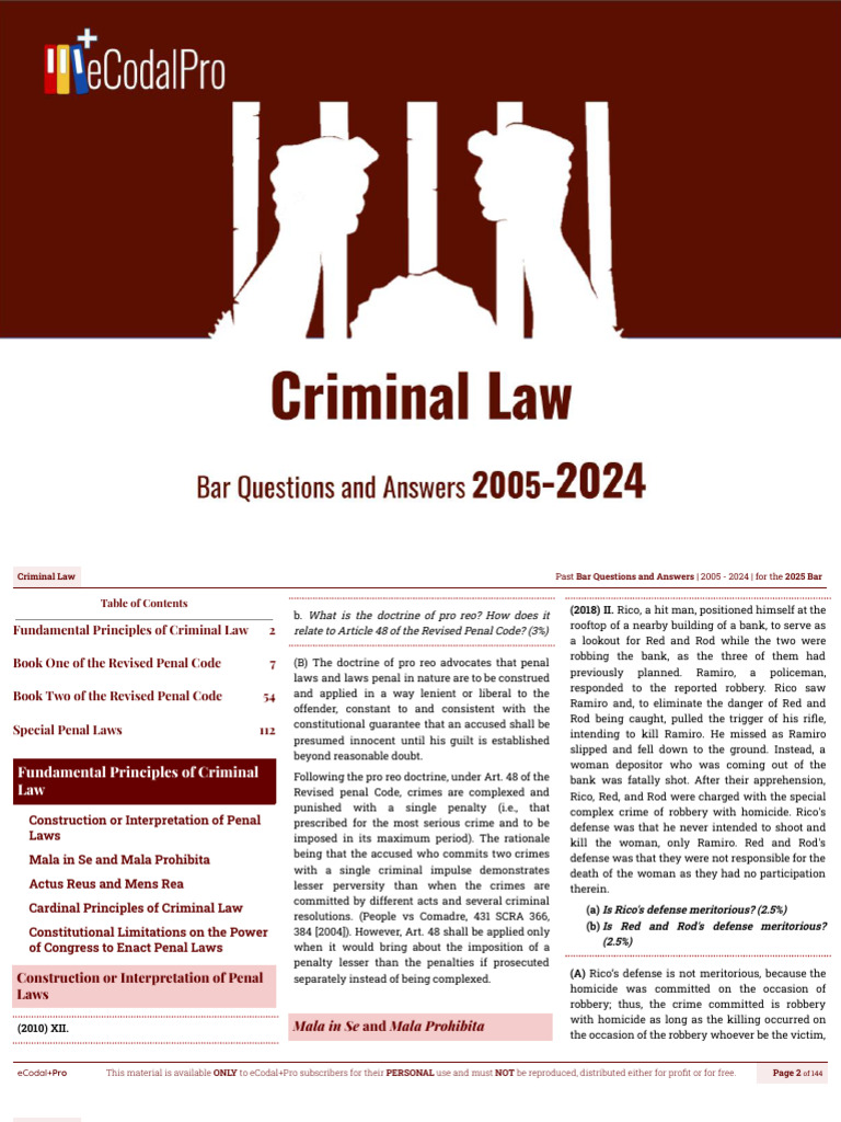 2025 Criminal Law Bar Exam Guide | PDF | Legal Documents | Crimes