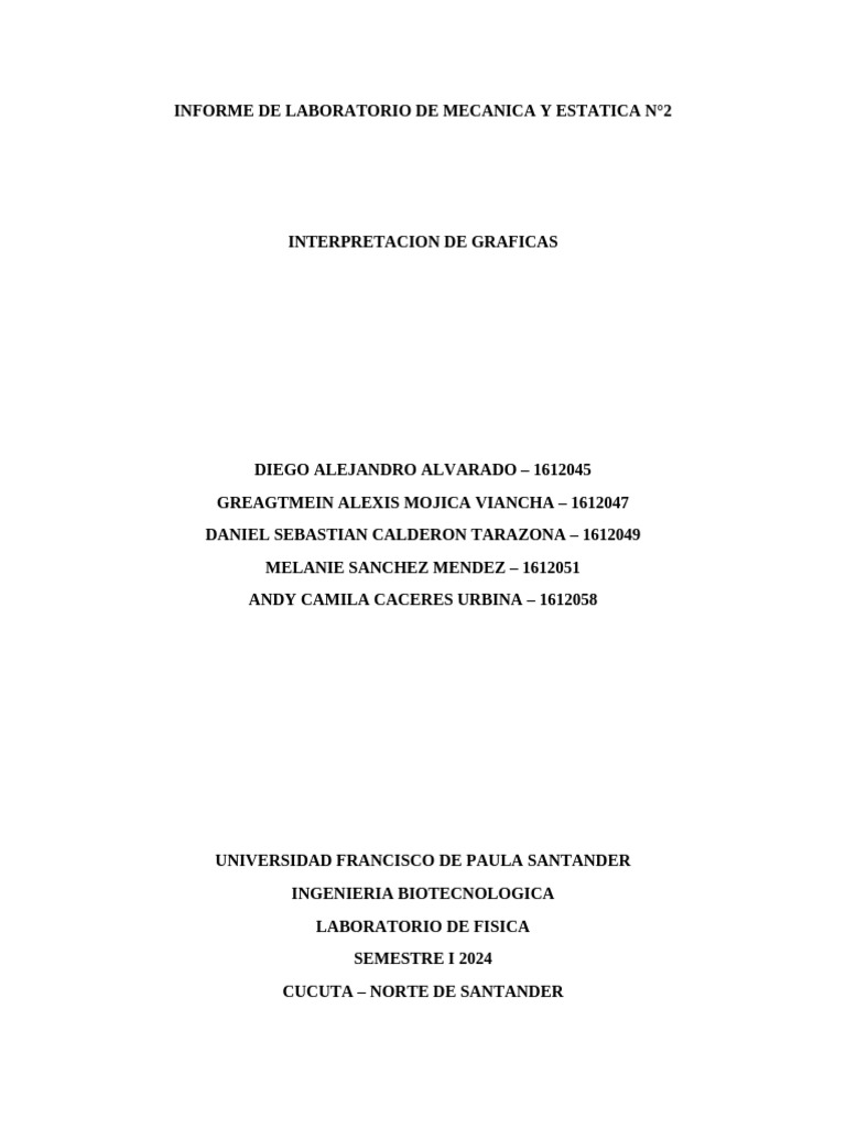Informe de Laboratorio de Mecanica y Estatica 2 | PDF | Datos