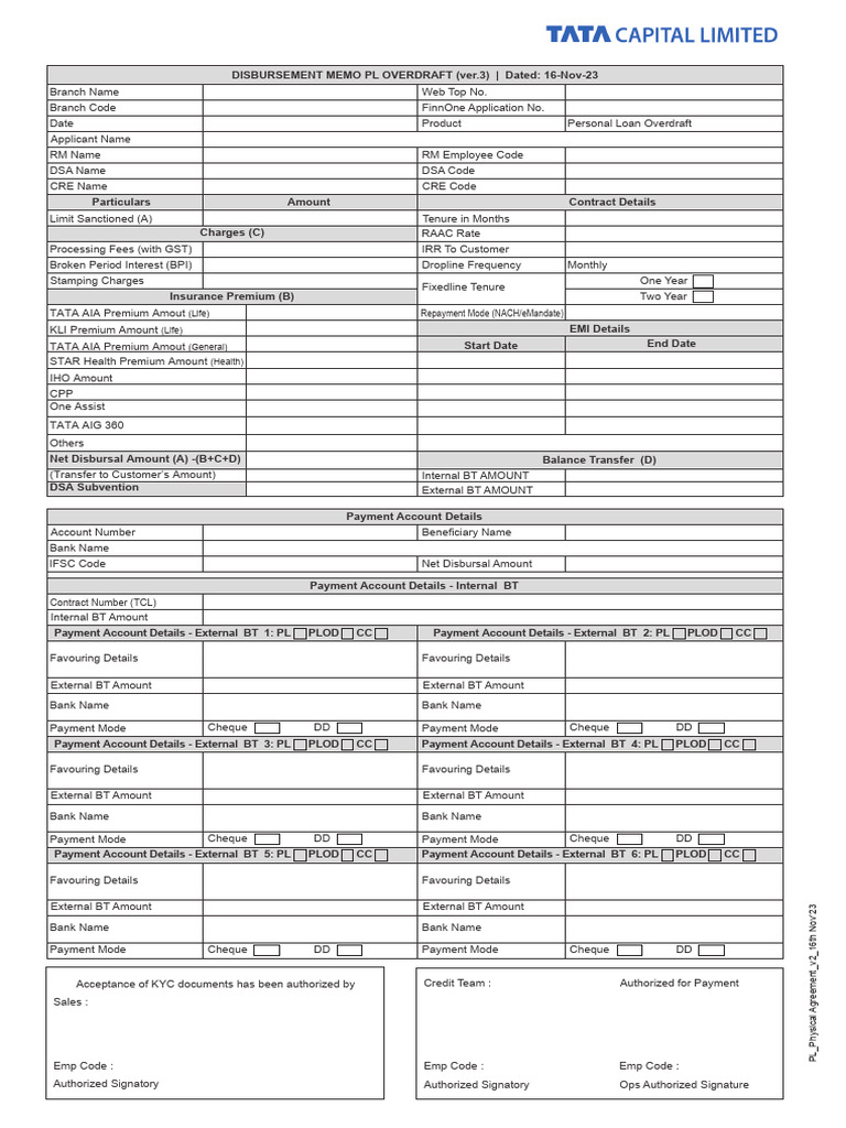 Disbursement Memo_PL Overdraft | PDF | Banks | Overdraft
