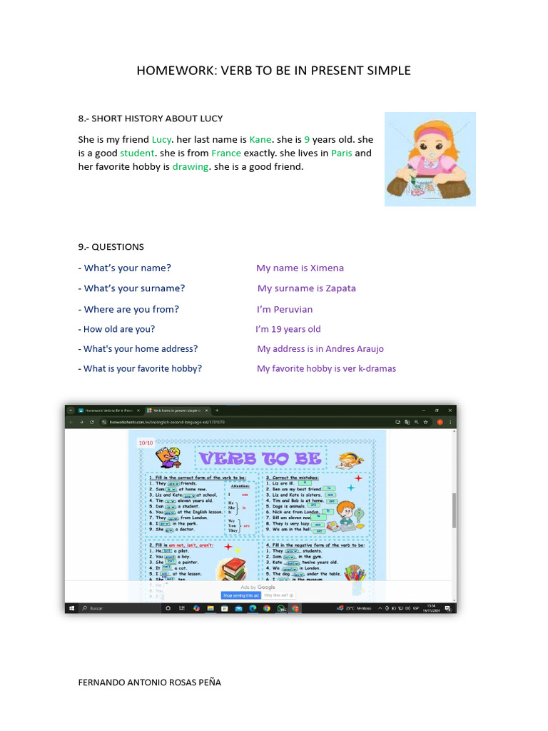 Present Simple Verb Homework | PDF
