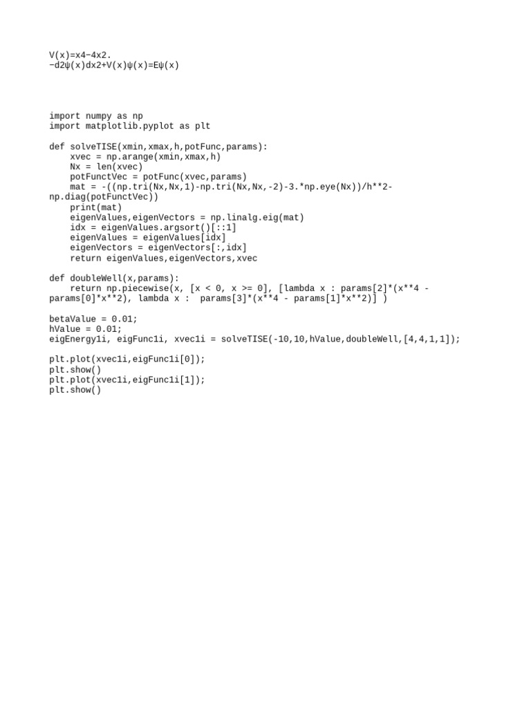 Python Program Schrodinger Equation Potential | PDF Python Program Schrodinger Equation Potential | PDF