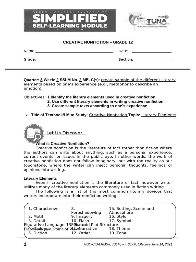 Literary Elements in Creative Nonfiction | PDF | Poetry | Creative ...