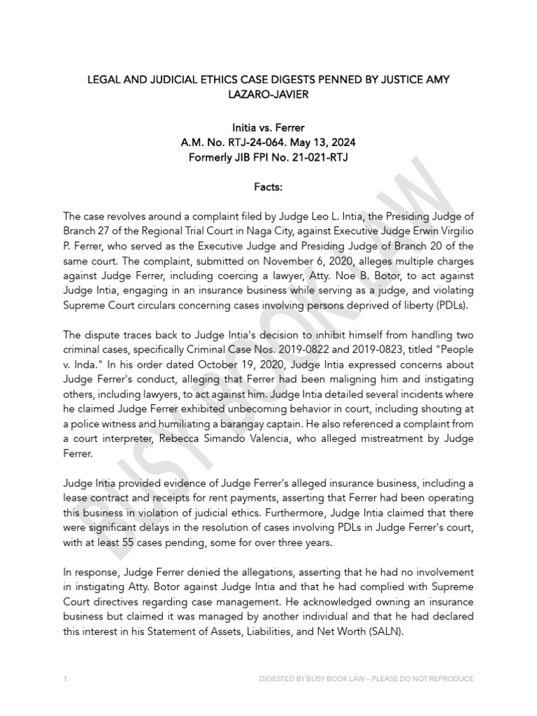 Judicial Ethics Case Digest Summary | PDF | Conflict Of Interest ...